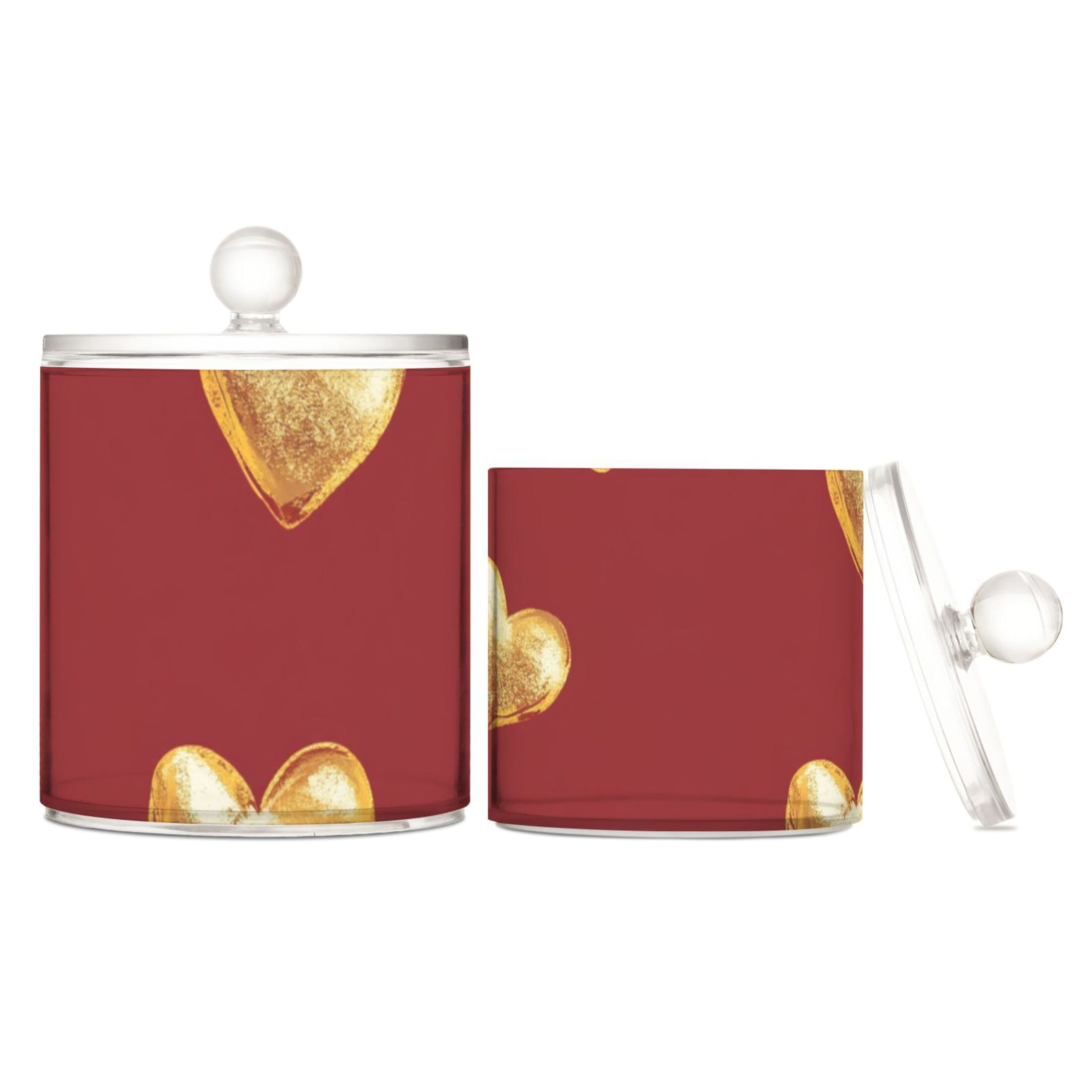 Golden Hearts on Red Background Translucent Plastic Cans Storage ...