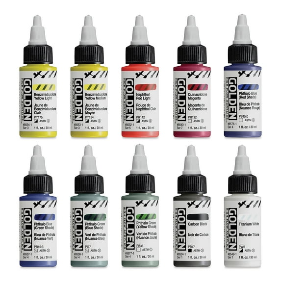 Golden High Flow Acrylics - Mixing Set of 10, 30 ml Bottles - Walmart.com