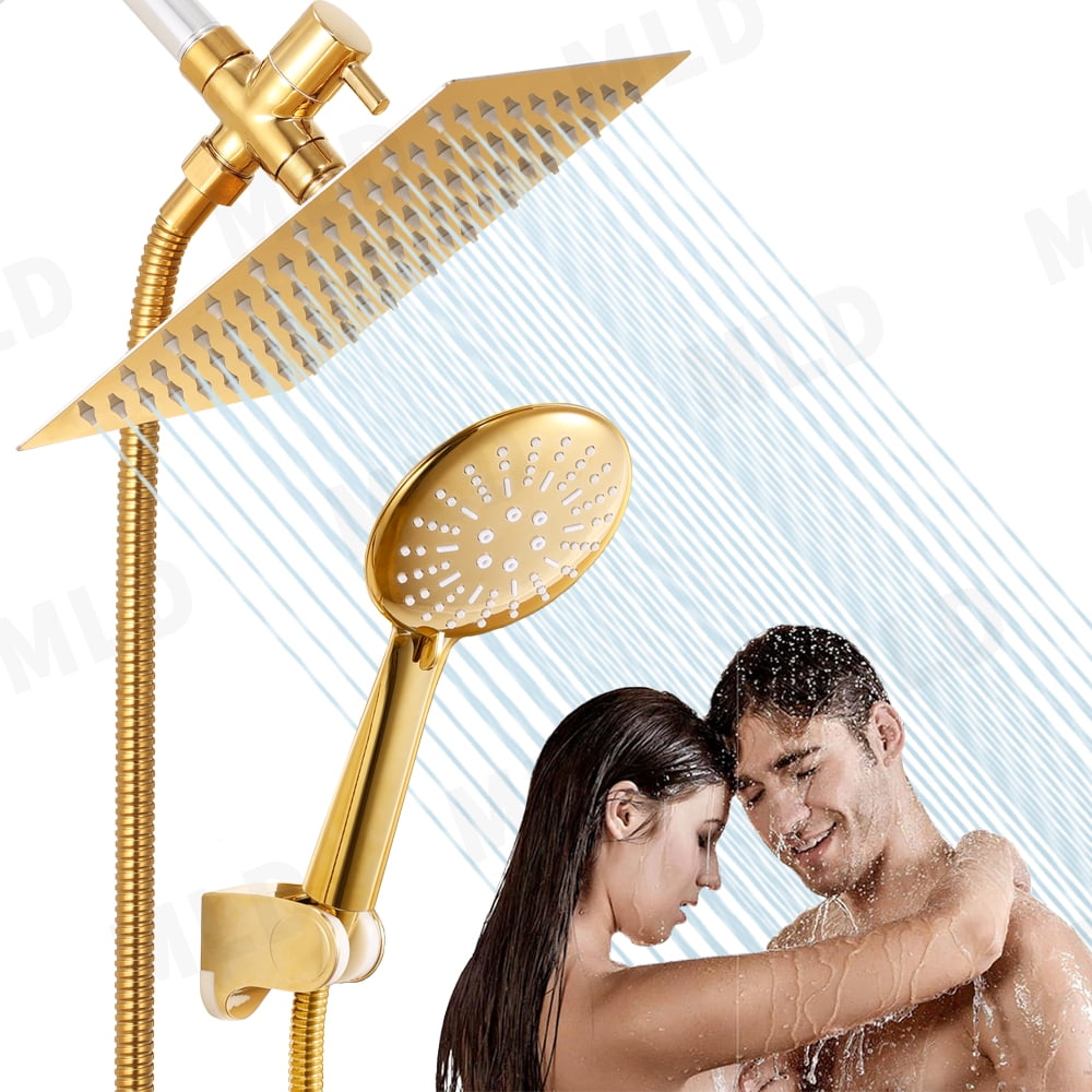 Golden High-Pressure Square Rainfall Shower Head Set with Handle ...