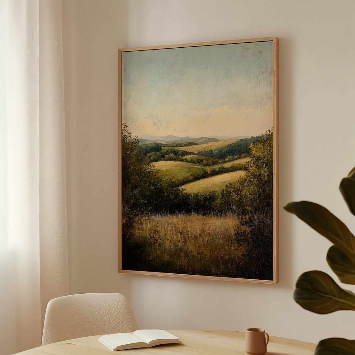 Golden Hills Landscape, Rustic Countryside, Vintage Nature Painting ...