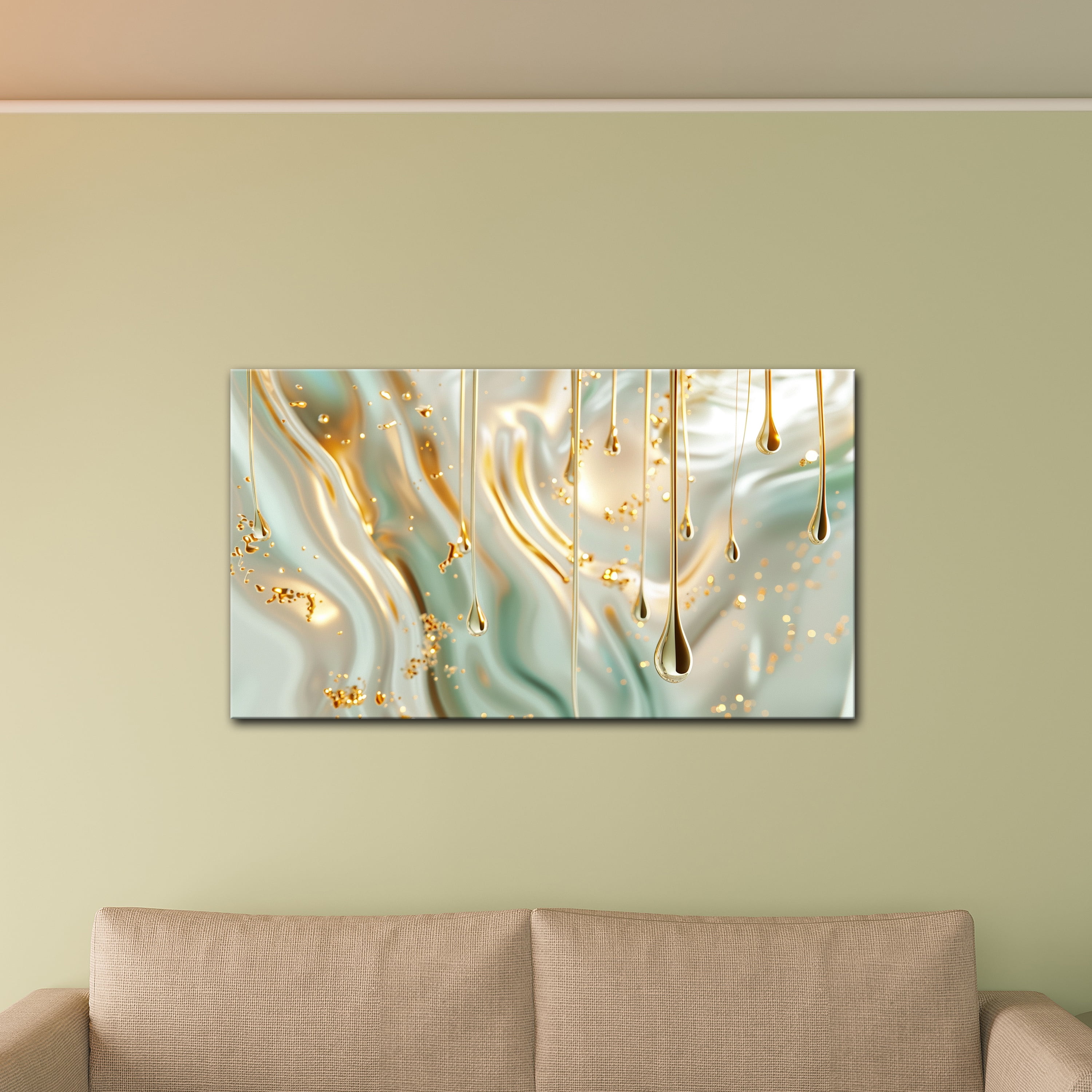 Golden Horizon- Abstract Art with Falling Gold Drops (16"x24 ...