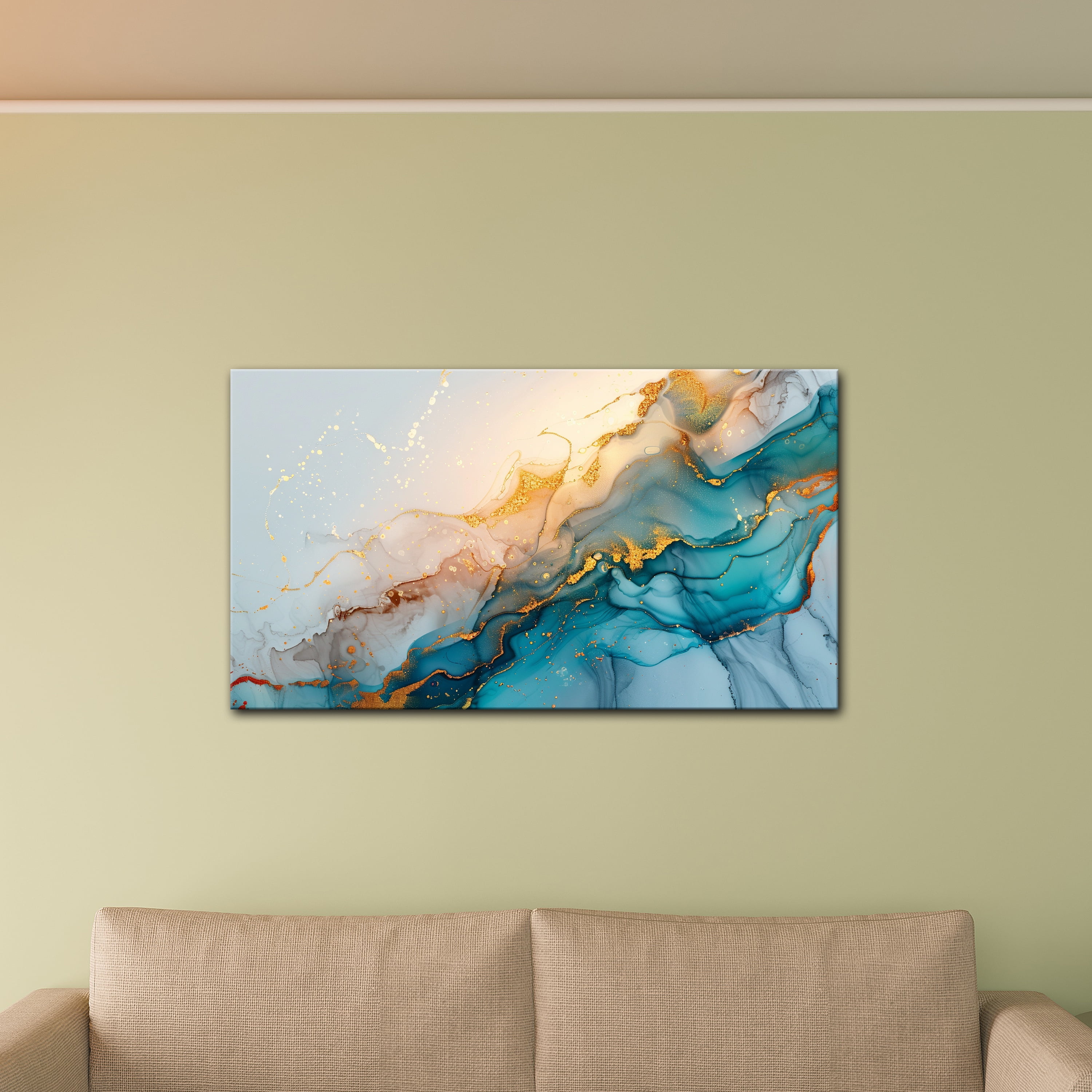Golden Horizon- Dreamy Blue and Gold Abstract Art (16"x24" customizable ...