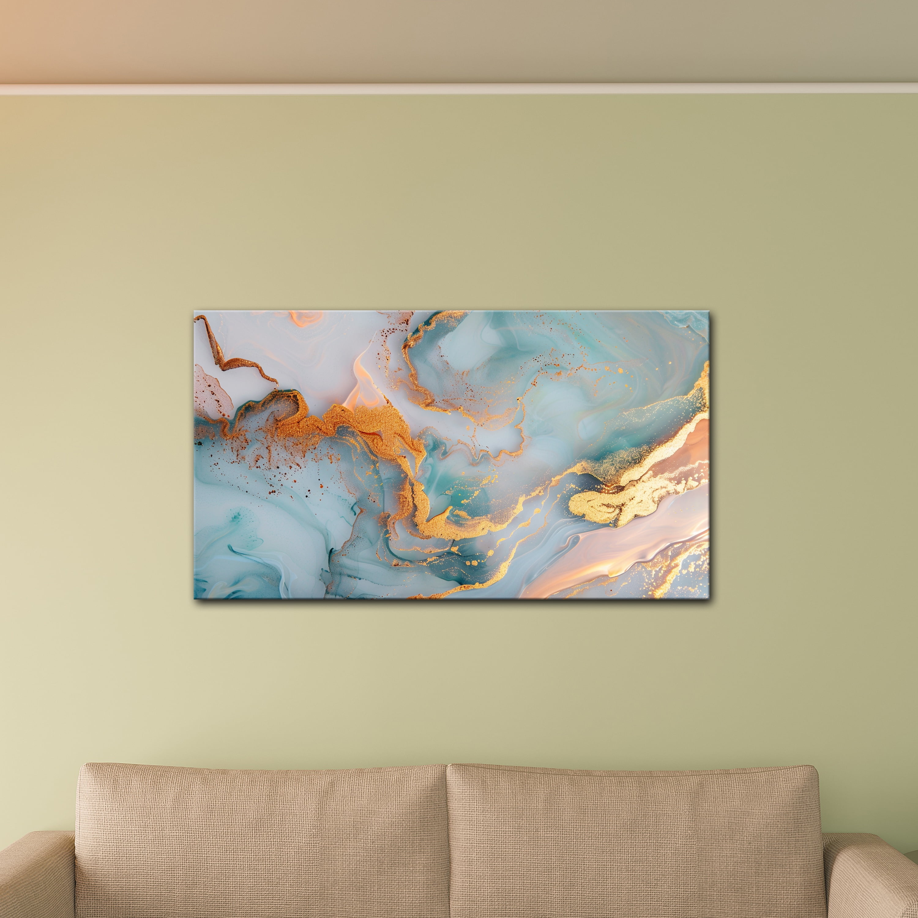 Golden Horizon- Soft Blue and Gold Abstract Art (16"x24" customizable ...