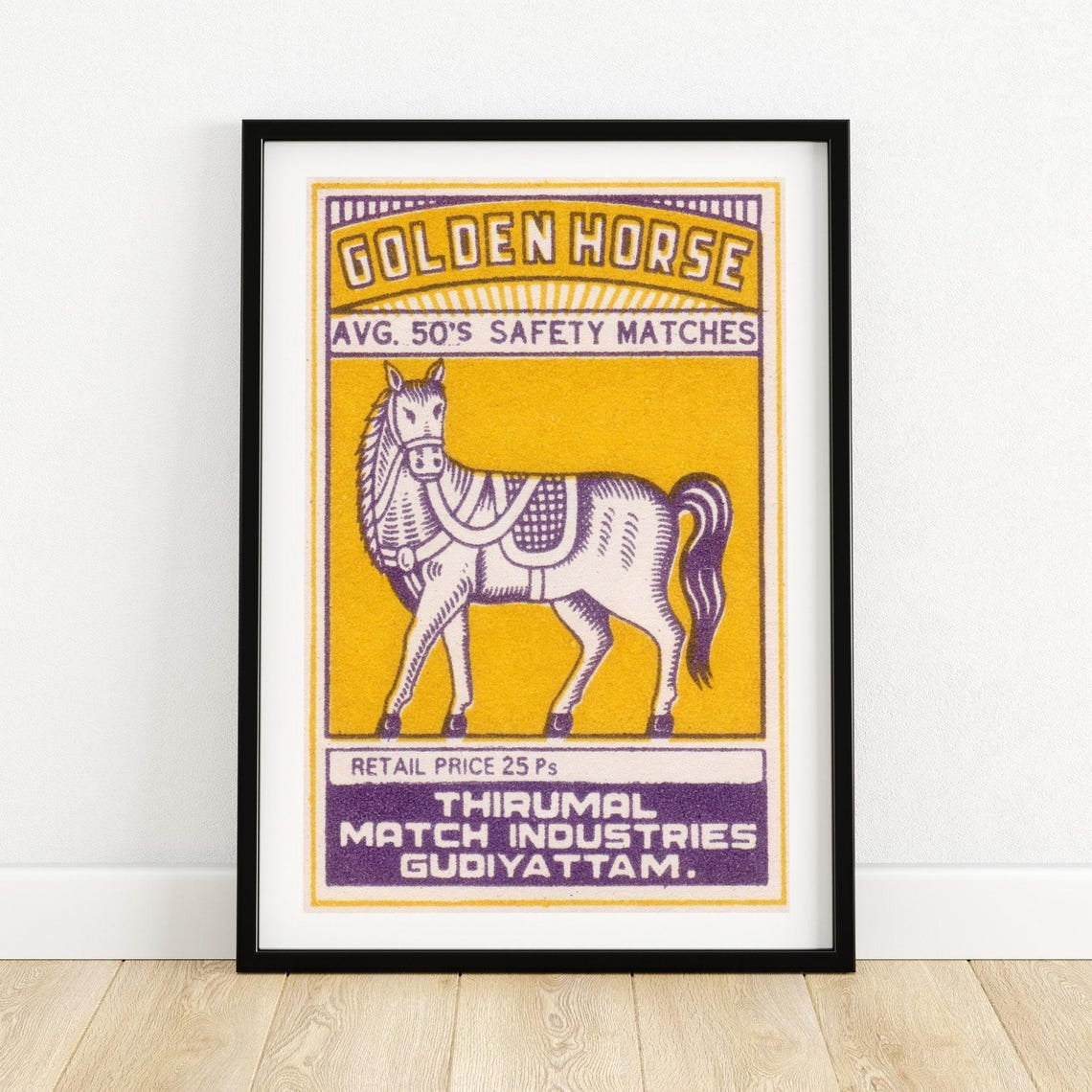 Golden Horse Matchbox Art Print 1950S Vintage Indian Design Retro Wall ...