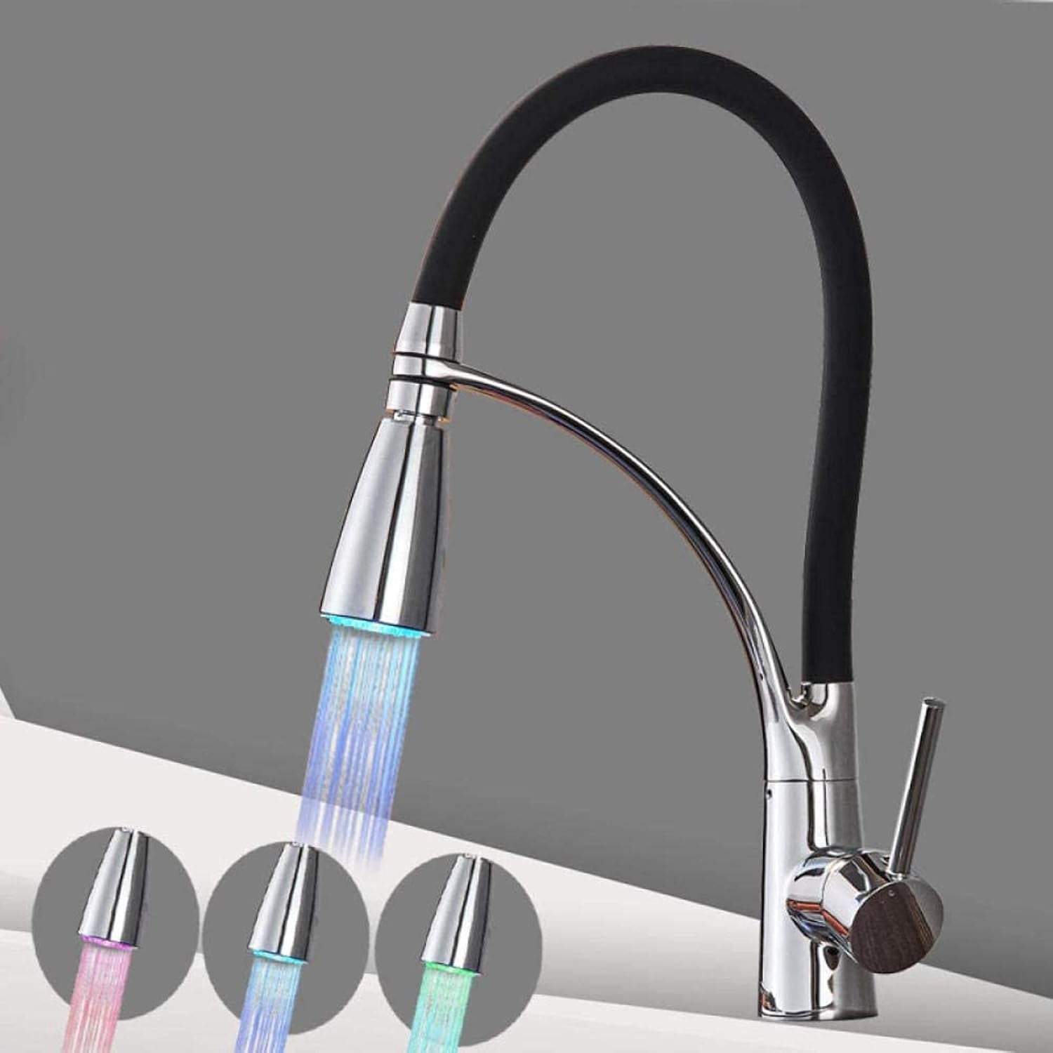 Golden Hot Cold Water Faucet for Kitchen LED Light Kitchen Sink Mixer ...