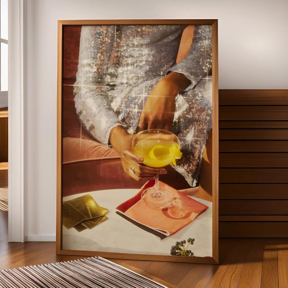 Golden Hour Glam Fashion Cocktail Wall Art Sparkling Party Modern Decor ...