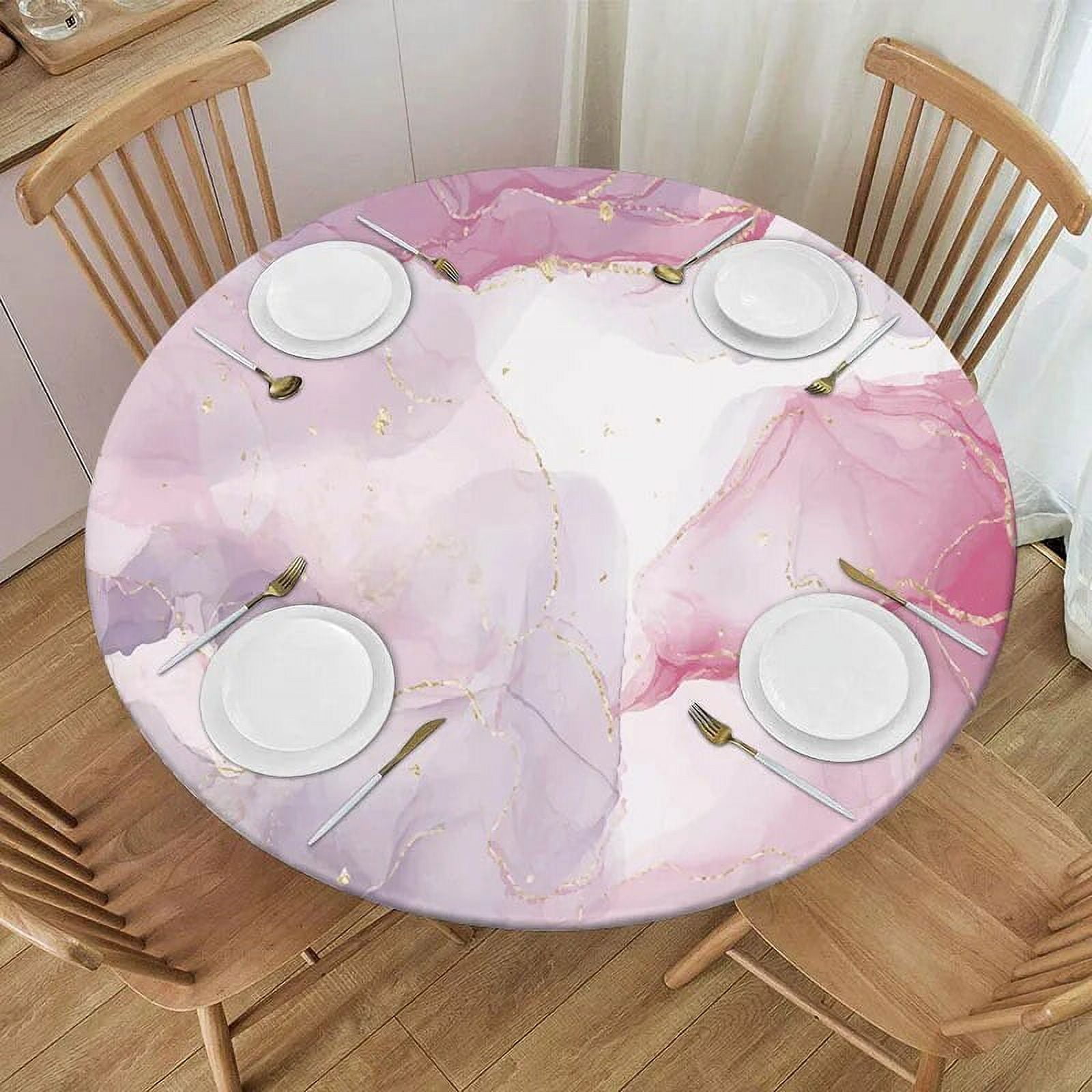 Golden Ink Fluid Round Fitted Tablecloth Marble Elastic Edged ...