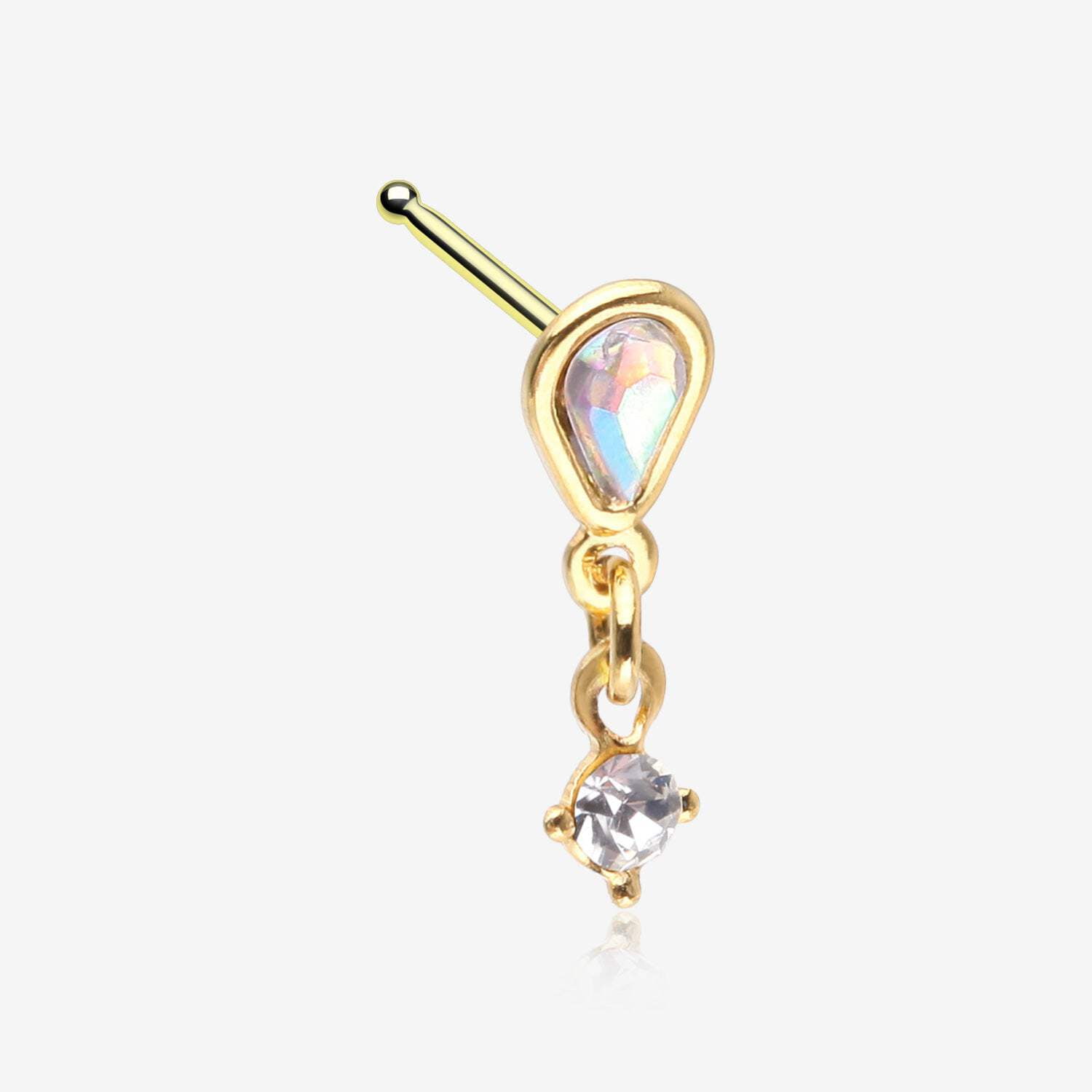 Golden Iridescent Sparkle Inverted Teardrop Dangle Nose Stud Ring ...