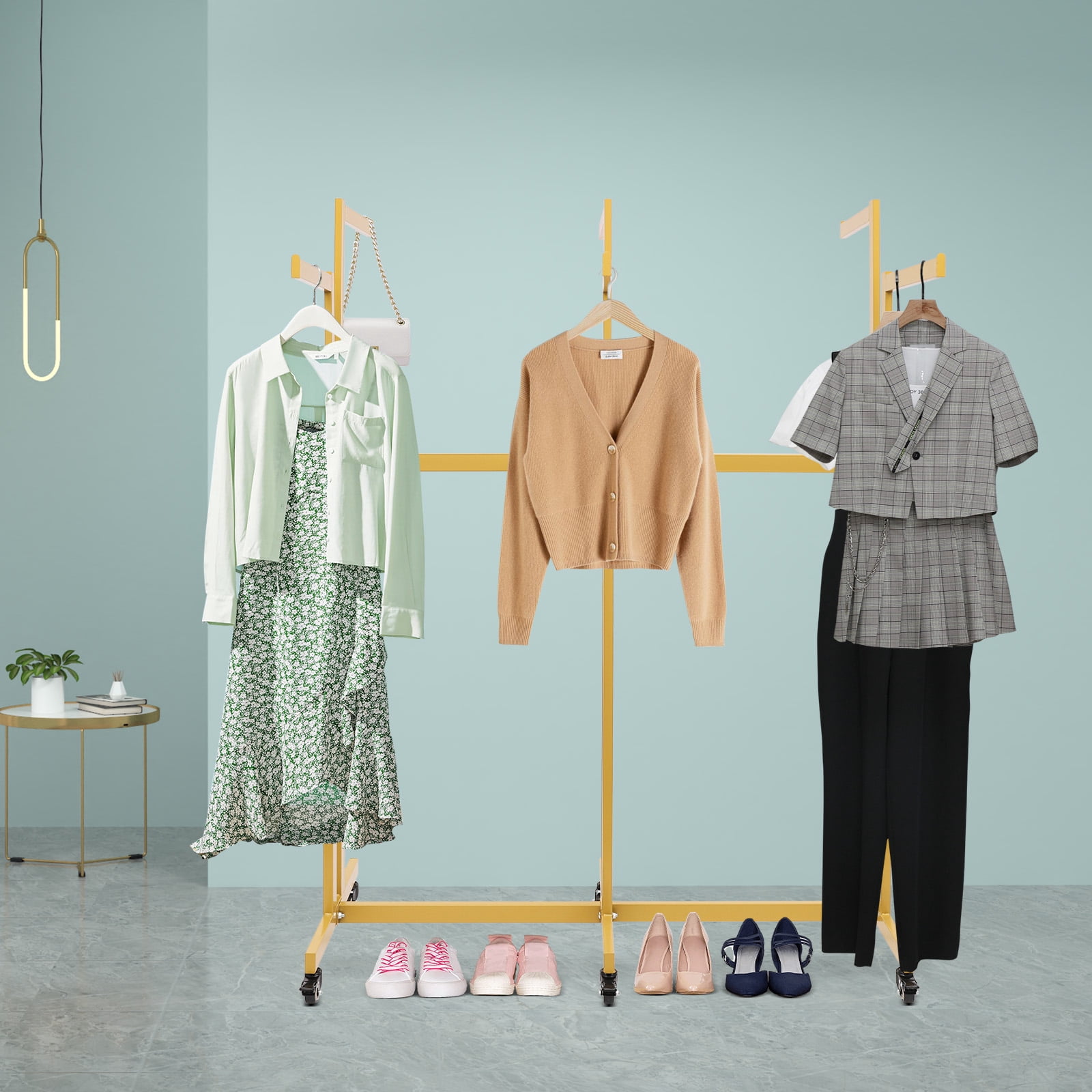 Golden Iron 116x50x120-158cm Six-Arm Clothing Display Rack Adjustable ...
