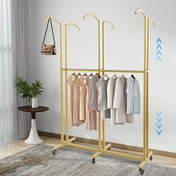 Golden Iron 158x116x50cm Six-Arm Elbow Clothes Hanger With Roller ...