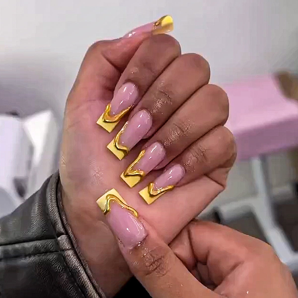 Golden Irregular Lines Nail Stickers Fashion Detachable Wear Armor ...