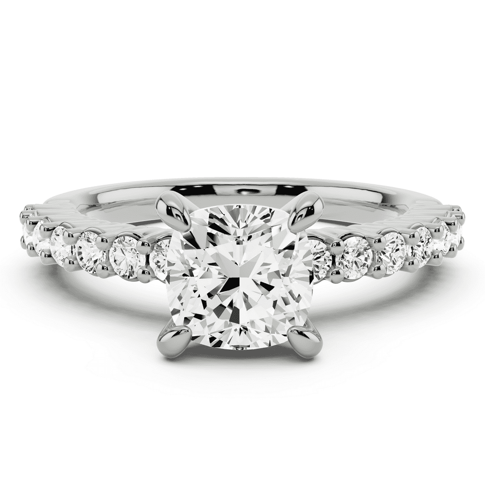 Golden Jewel Cushion Cut 2 Ct Engagement Ring with Accent Diamonds ...