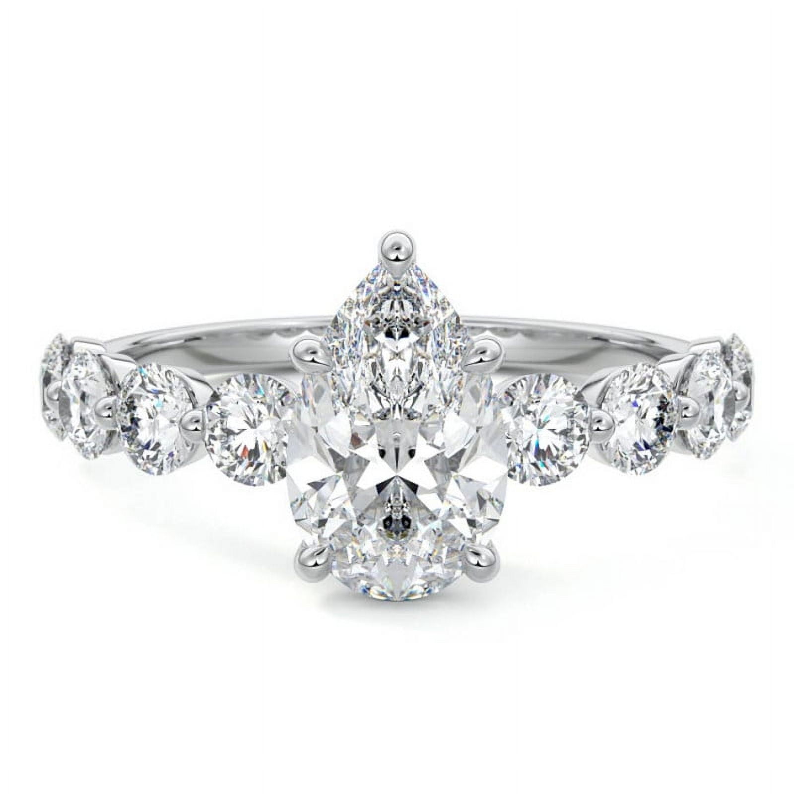 Golden Jewel Stamped 14k Silver Diamond Engagement Ring - 1.8 Ct Pear ...