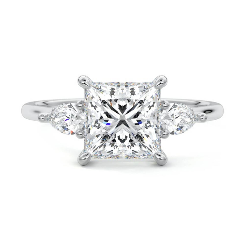 Golden Jewelry White Gold Plated 14K Moissanite Men's Rings - 1.7 Ct Princess Cut Moissanite ...