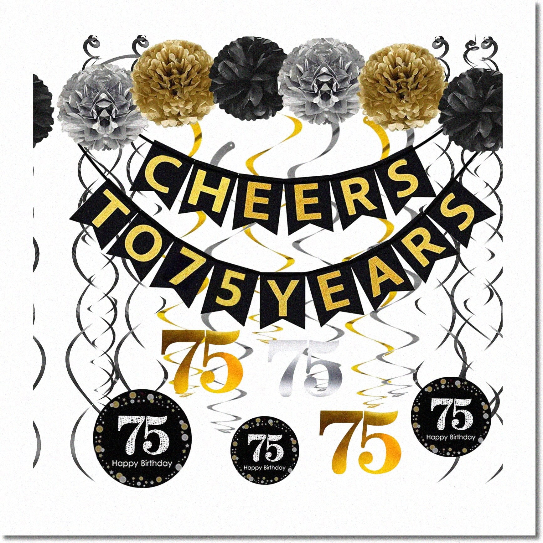 Golden Jubilee 75th Birthday Celebration Kit - Glittery Cheers to 75 ...