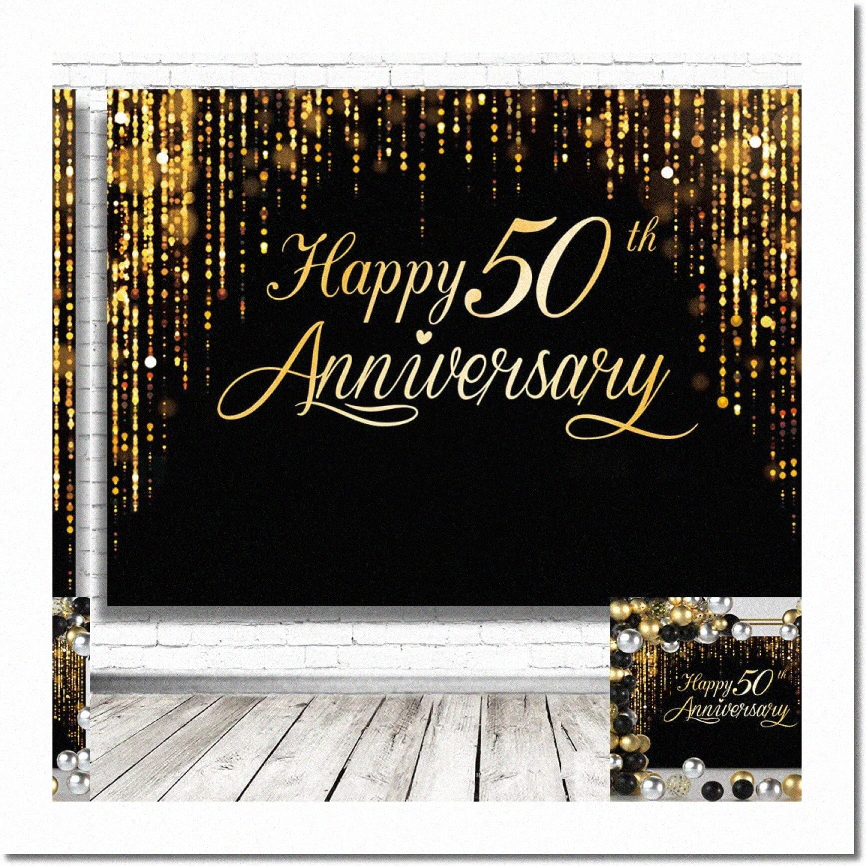 Golden Jubilee Celebration Backdrop - Sparkling Black & Gold Glitter ...