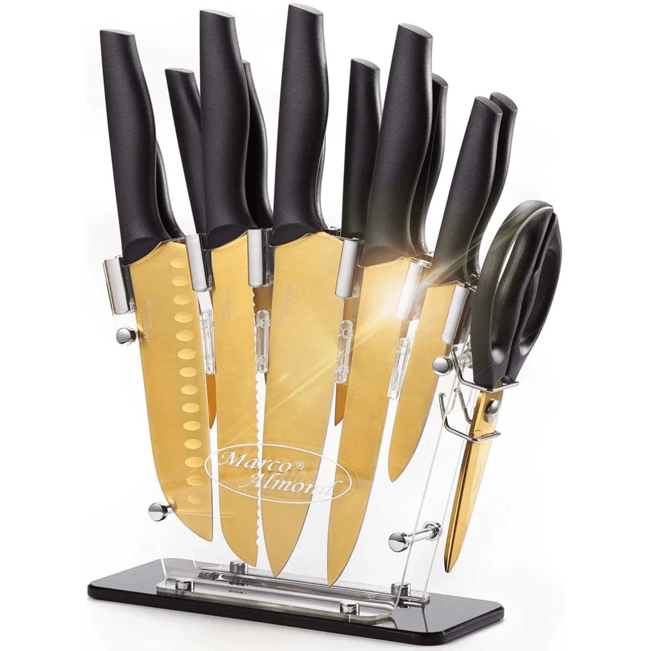 Golden Kinfe Set KYA23 14-Piece Dishwasher Safe Knife Set With Stand ...