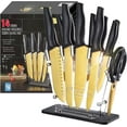 Marco Almond KYA23 Golden Knife Set, 14-Piece with Stand, Stainless Steel, Dishwasher Safe ...