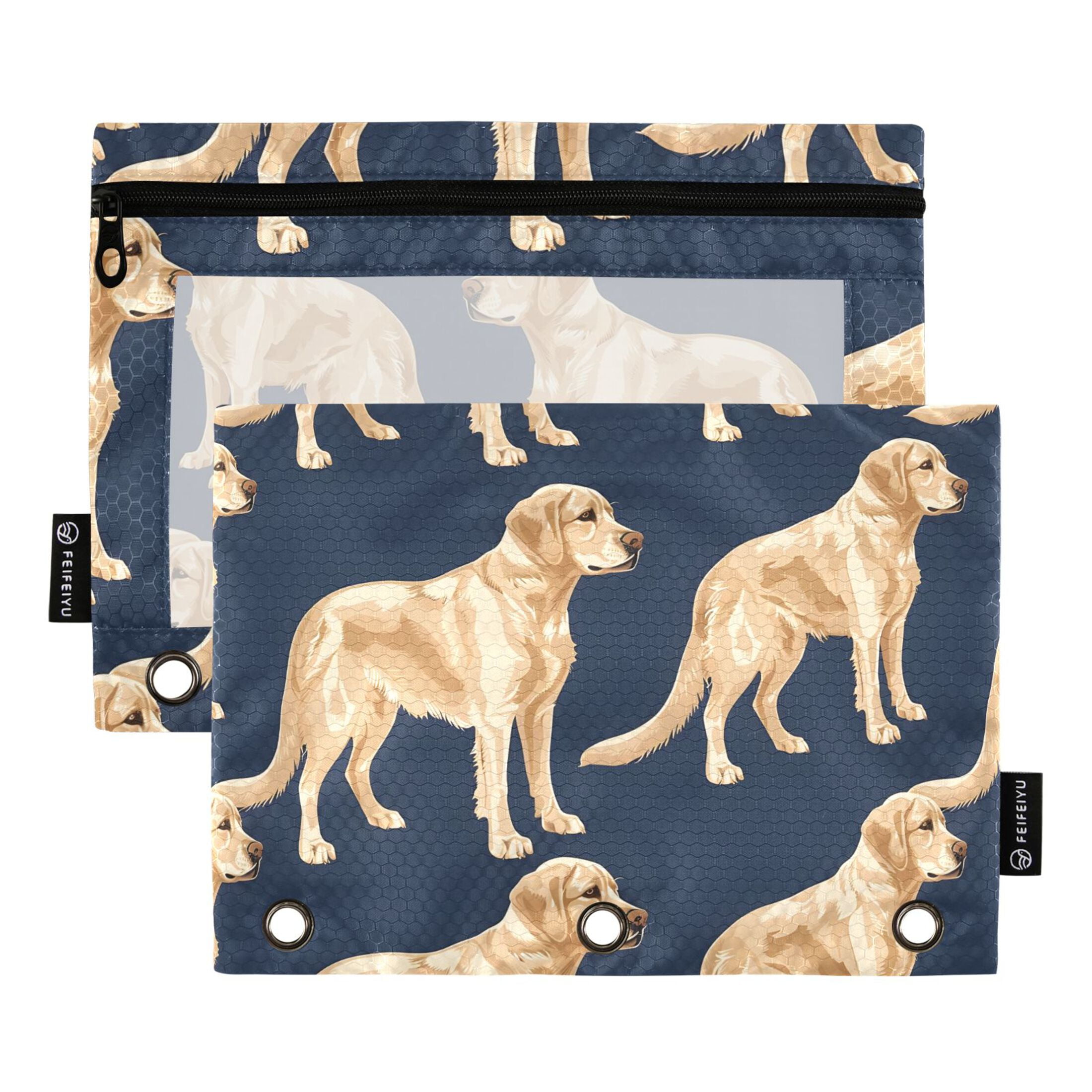 Golden Labrador Dog 2 Pack Pencil Pouch for 3 Ring Binder Smooth Zipper ...