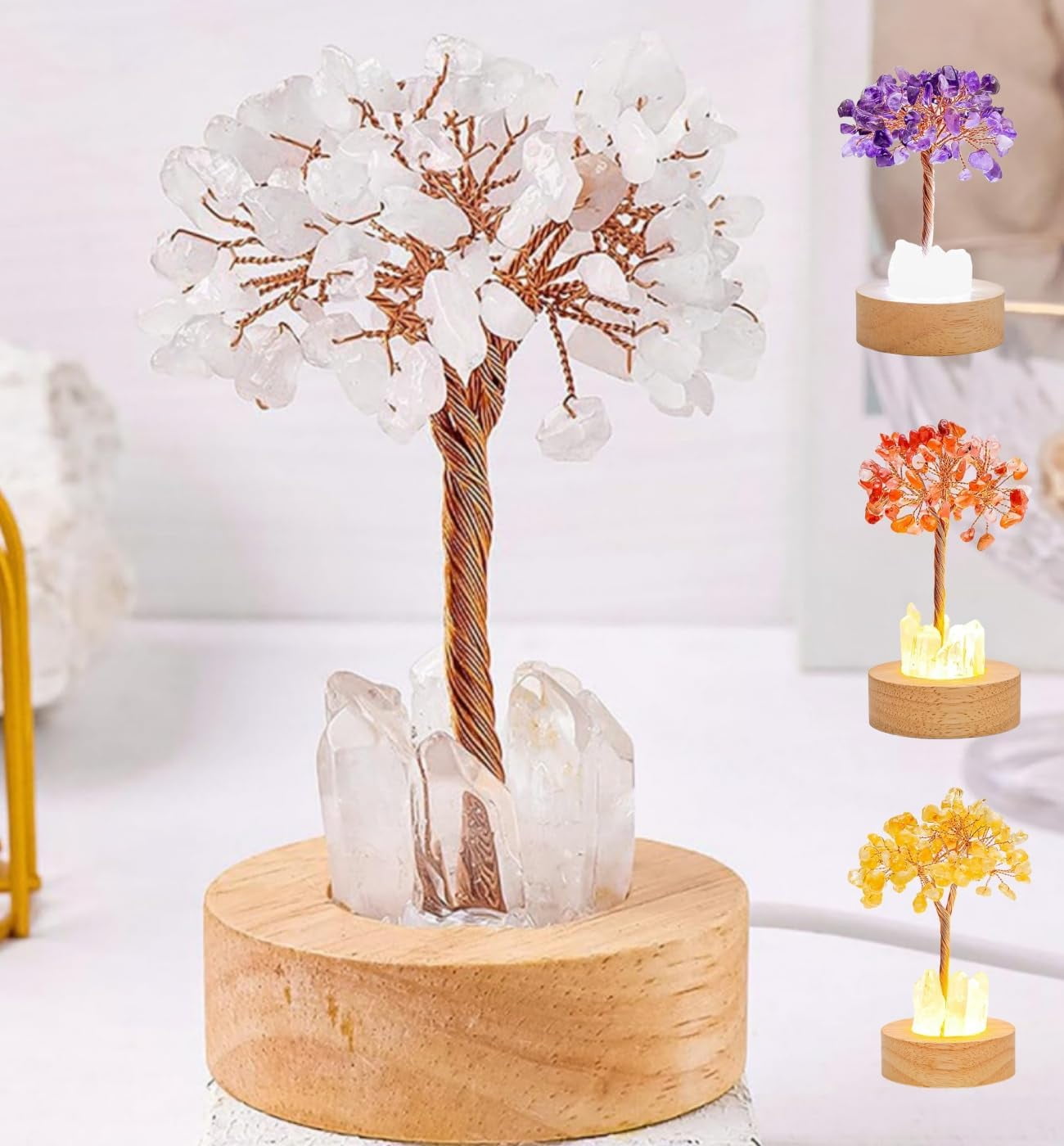 Golden Lamp of Wealth-Citrine Tree, Crystal Night Light Money Tree ...