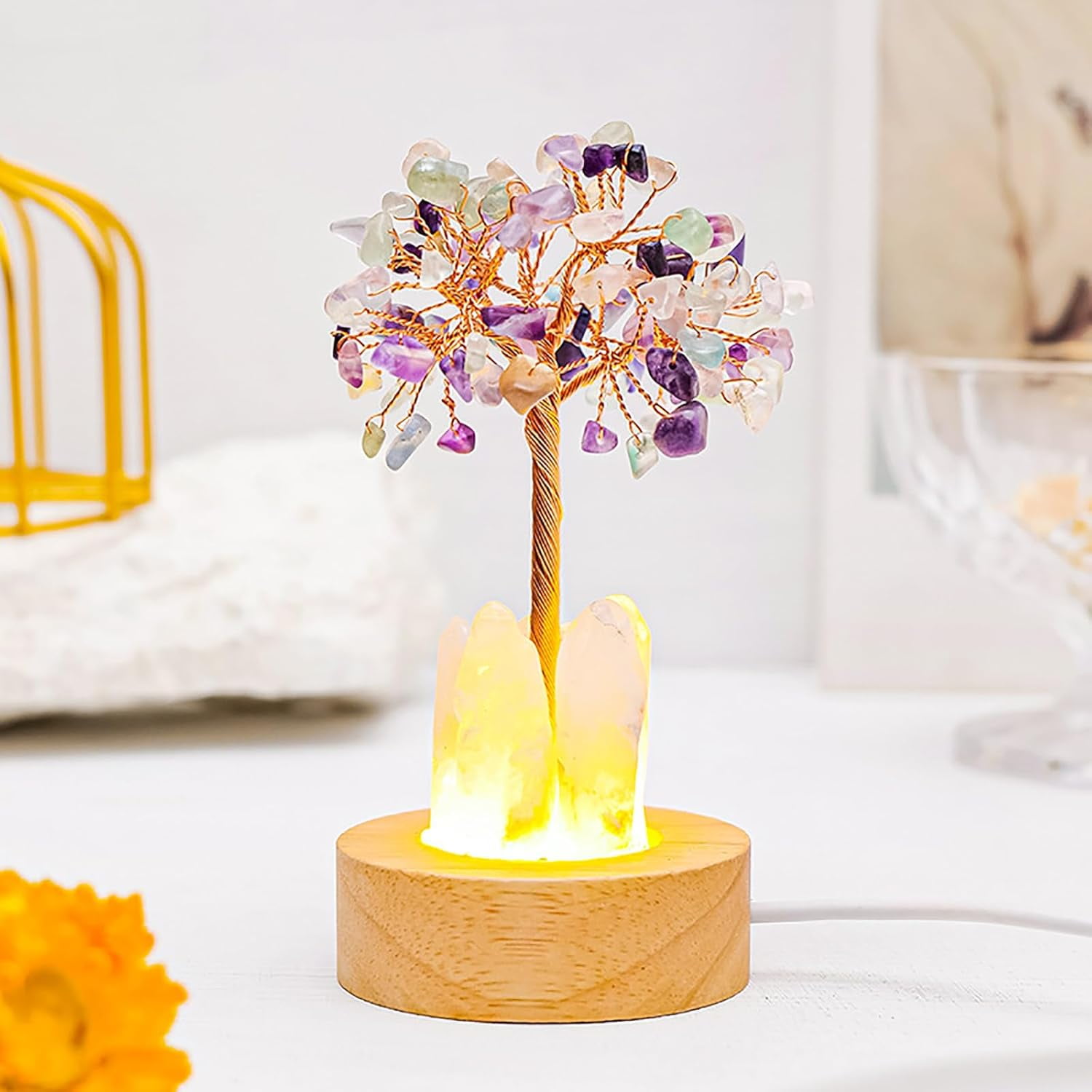 Golden Lamp of Wealth - Citrine Tree Natural Crystal Money Tree Night ...