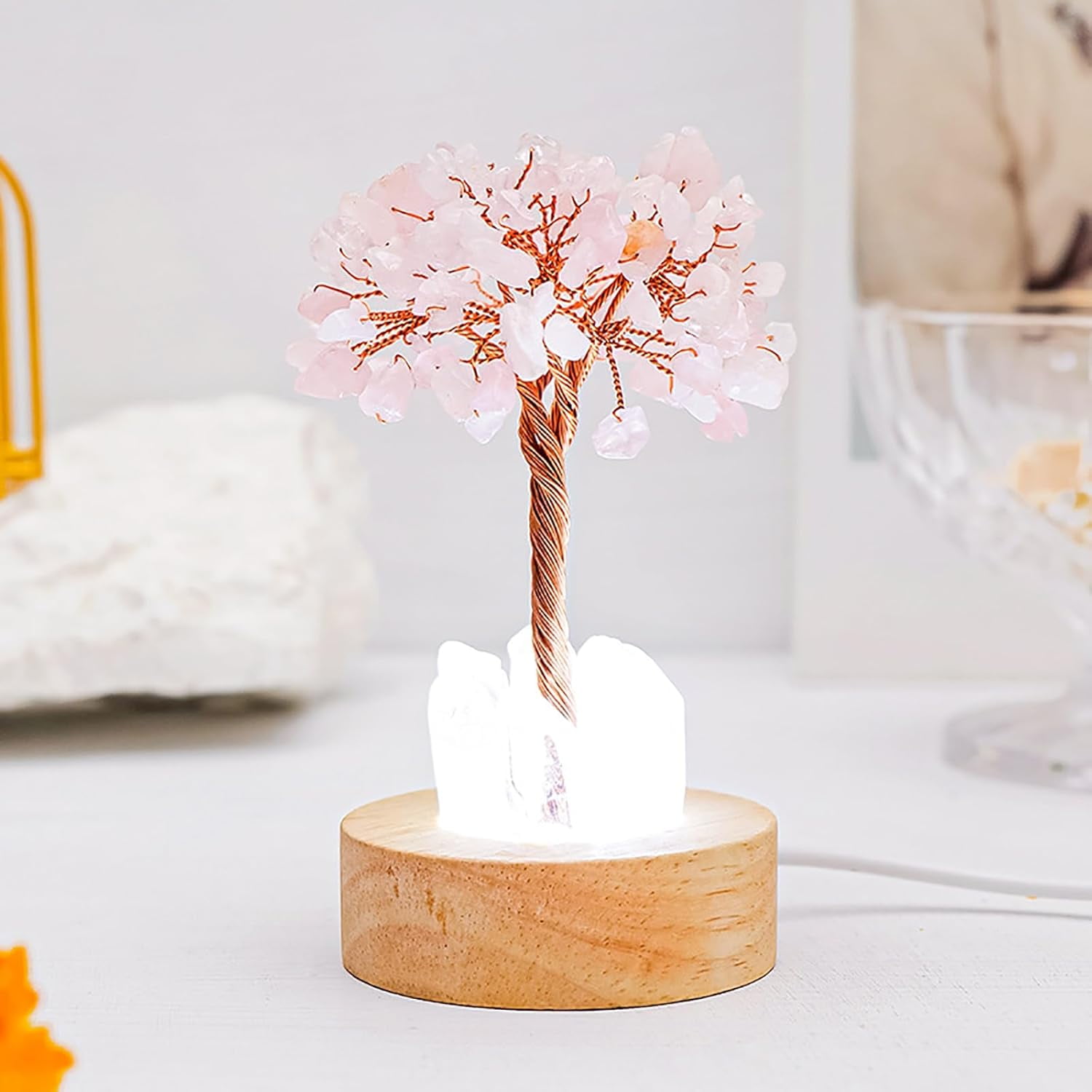 Golden Lamp of Wealth - Citrine Tree Night Light, Handmade Crystal ...