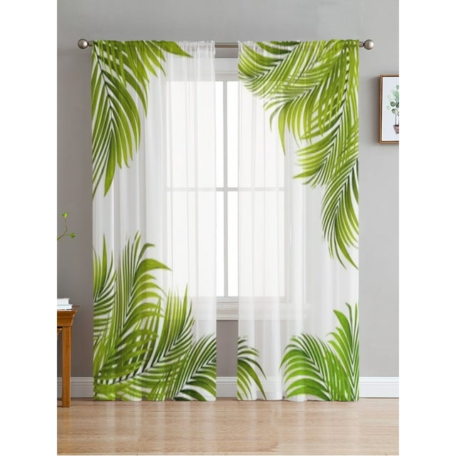 Golden Leaves Black Background Chiffon Sheer Curtains for Living Room ...