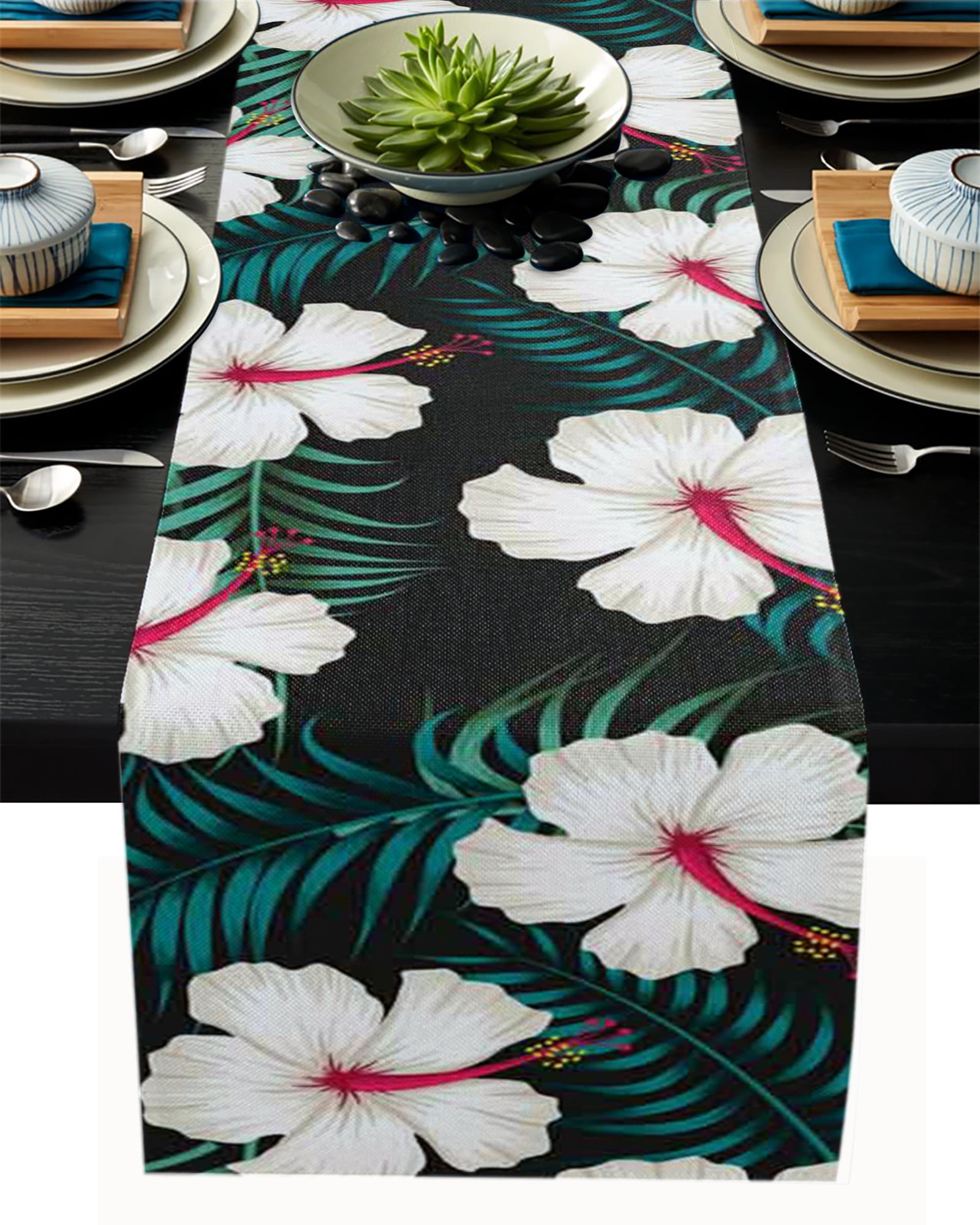 Golden Leaves Black Background Table Runner for Dining Table Wedding ...
