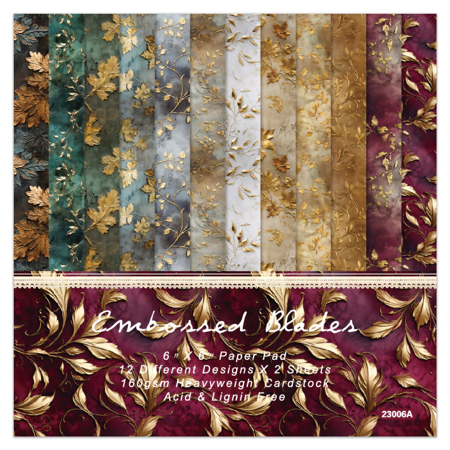 Golden Leaves Scrapbook Paper AIF9 Pad, 24 Sheets 6 x 6 Inch Vintage ...