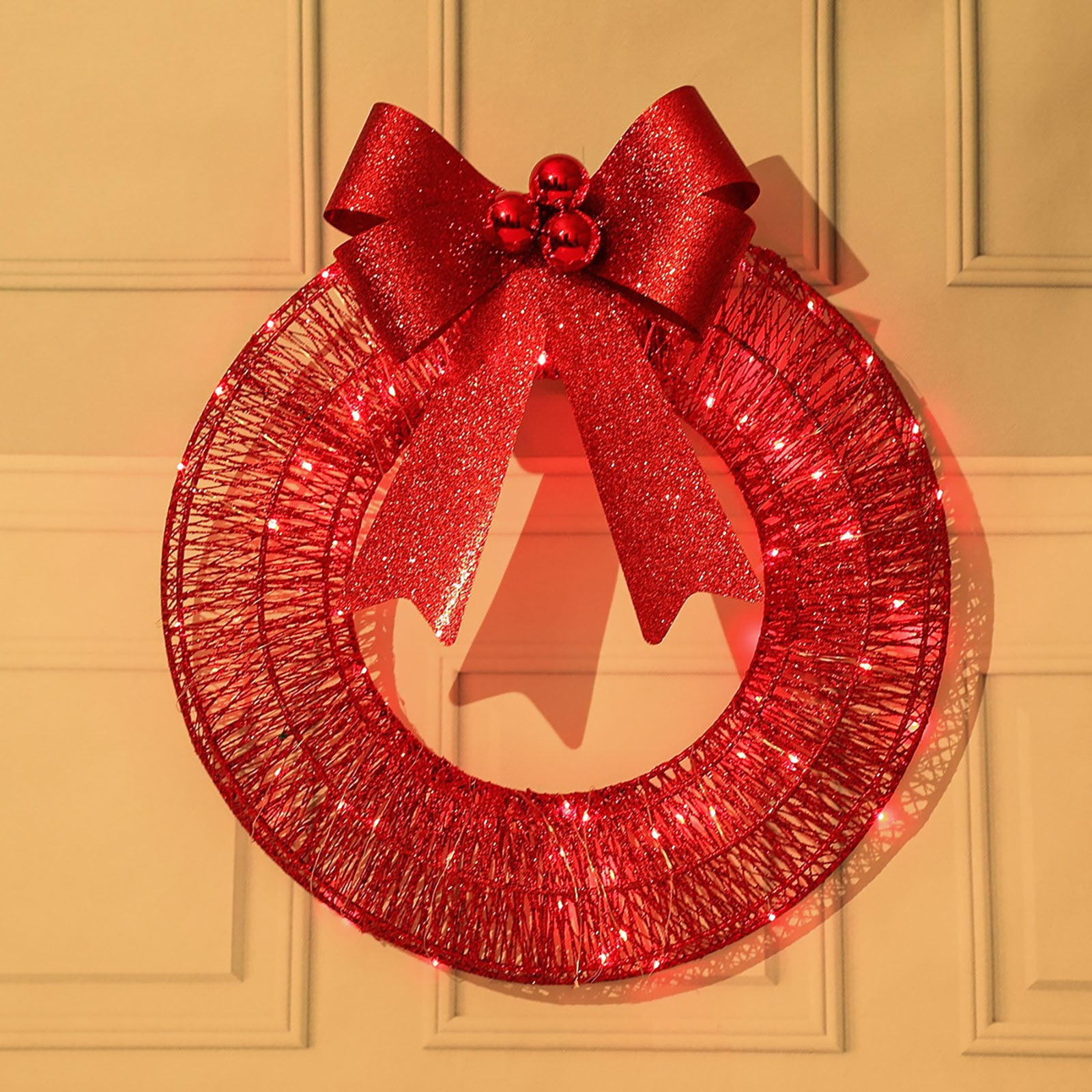 Golden Led Christmas Wreath (Warm Light Glowing Decor, Indoor Outdoor ...