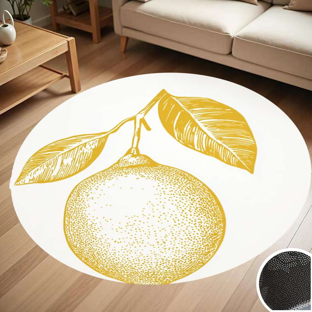 Golden Lemon With Leaves Print Round Carpet Living Room Bedroom Home ...
