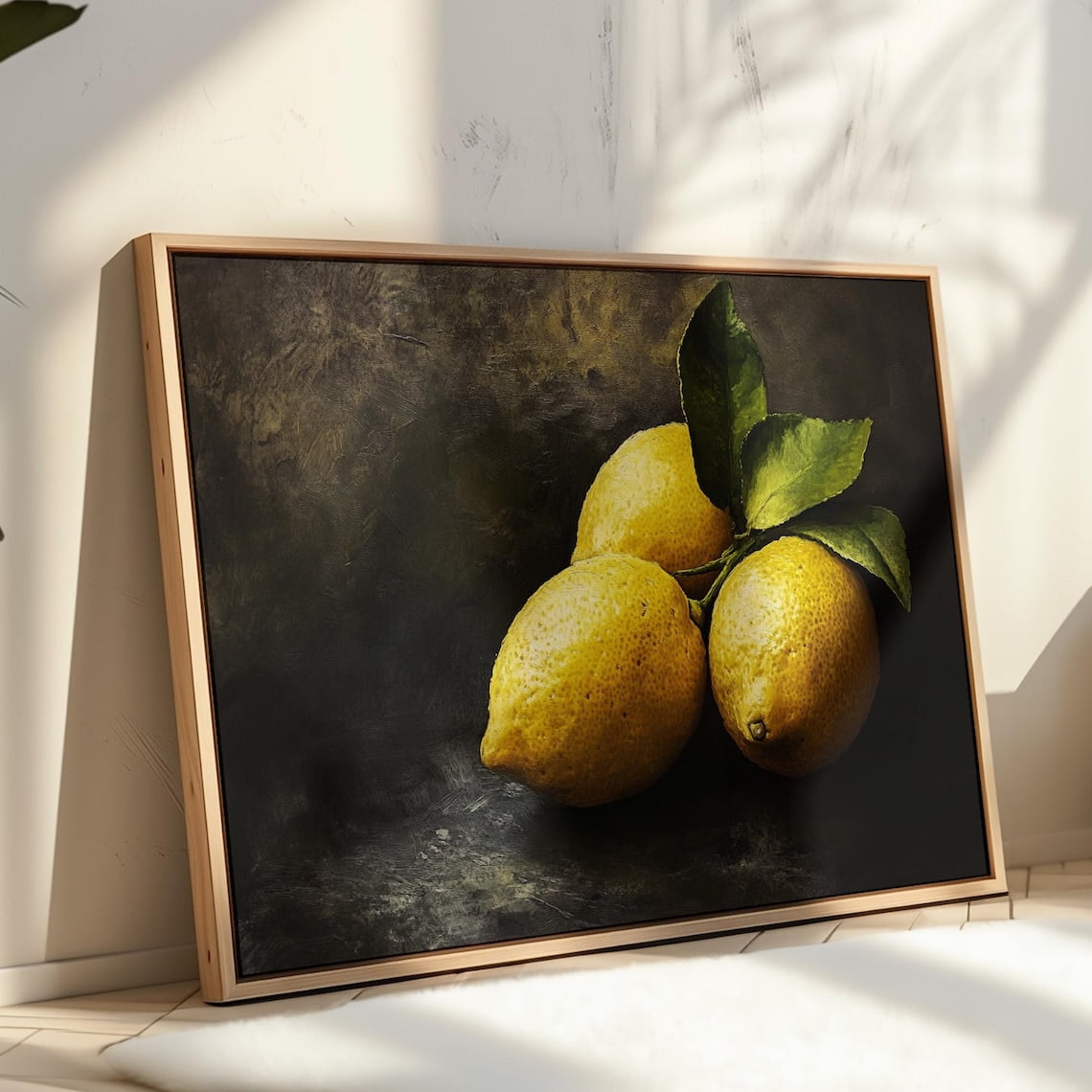 Golden Lemons Still Life – Realistic Fruit Oil Painting Print With Dark ...
