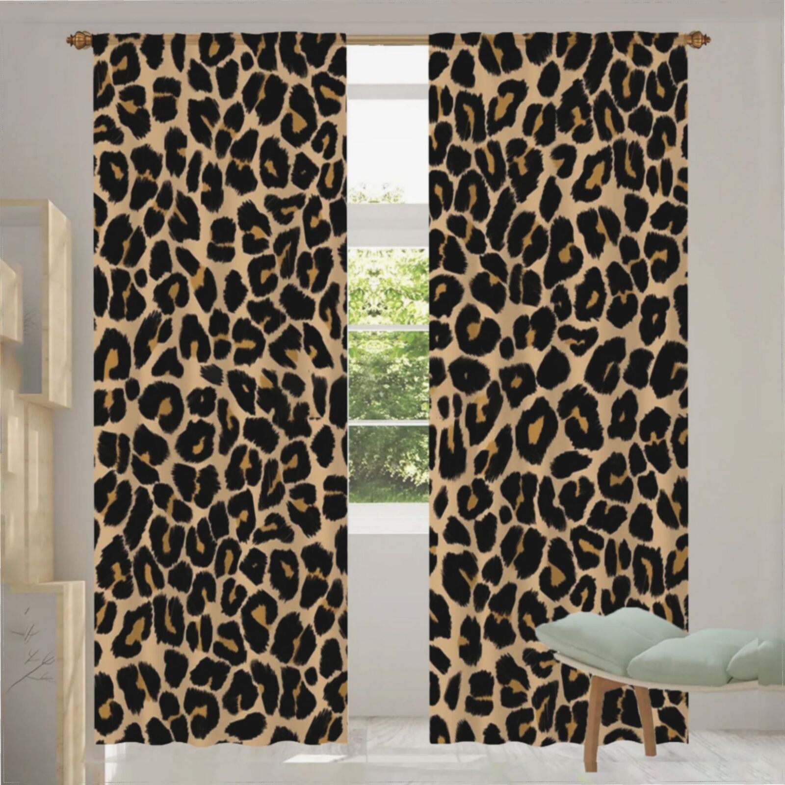 Golden Leopard Curtains for Living Room Bedroom Decor Transparent ...