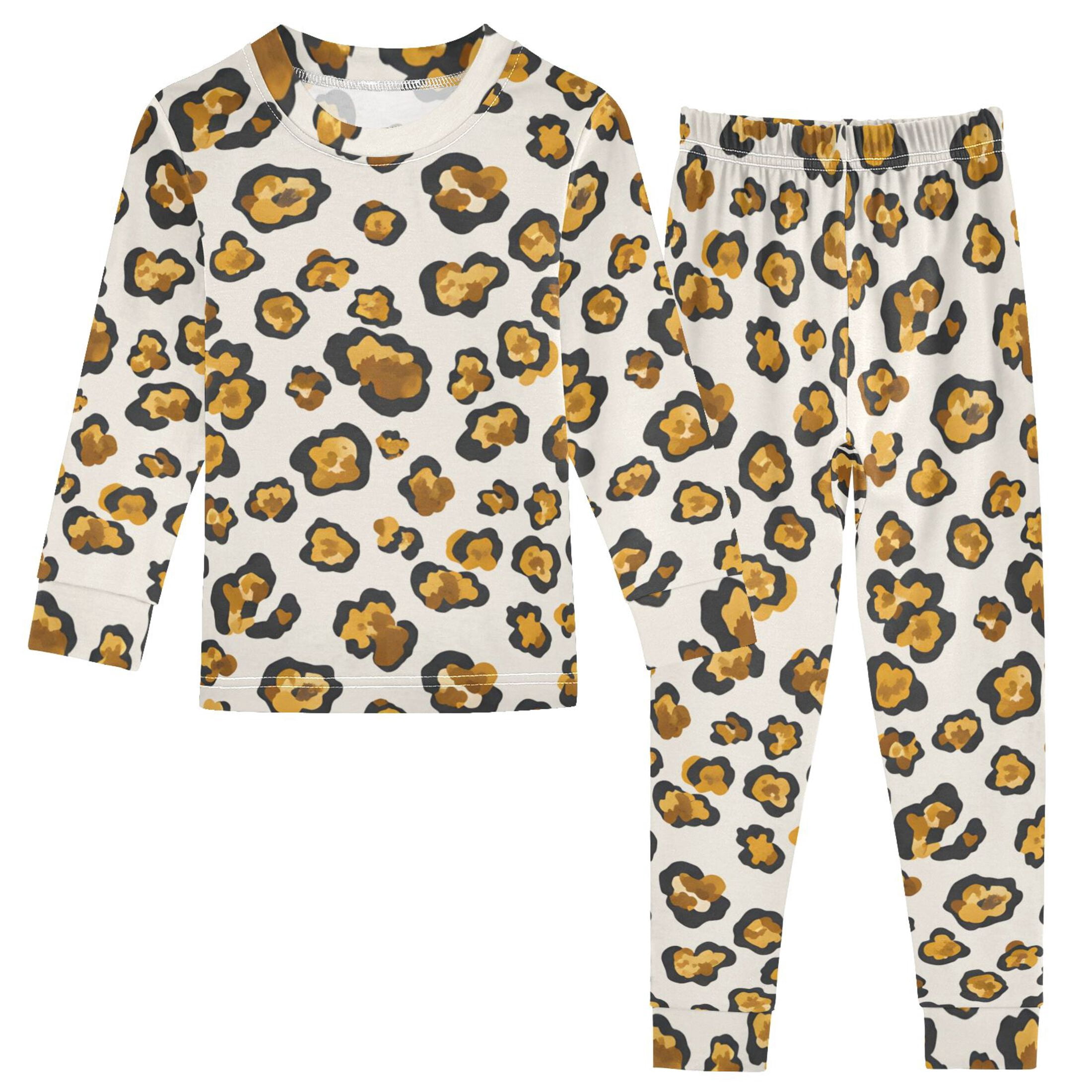Golden Leopard Print Pattern Cotton Pajamas 2 Piece Set Sleepwear Soft ...