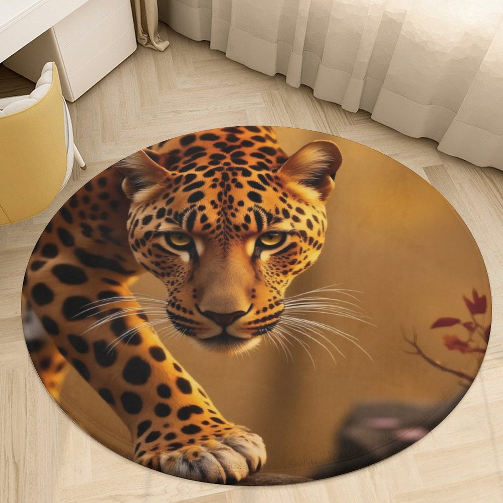 Golden Leopard Print Round Area Rugs for Bedroom Living Room, 3FT Soft ...