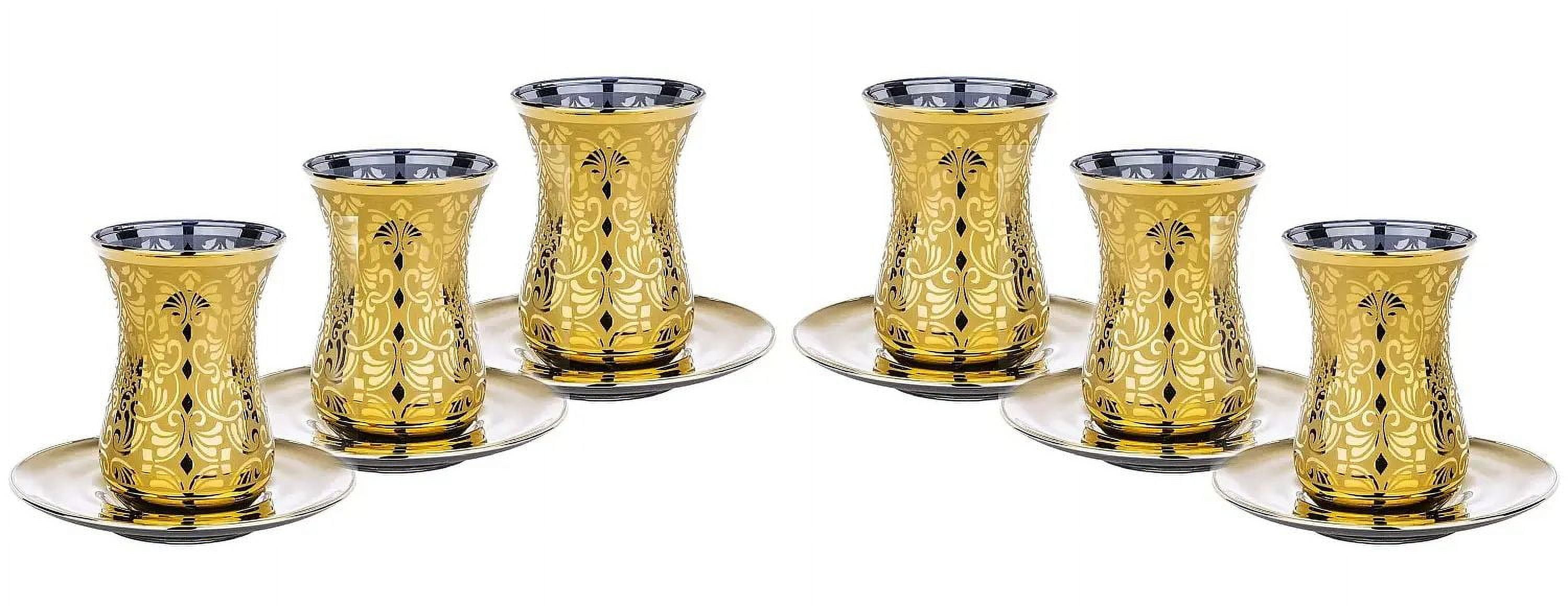 Golden Liberty 5-Ounce Glasses for Tea with Saucers, Turkish Tea Glass ...