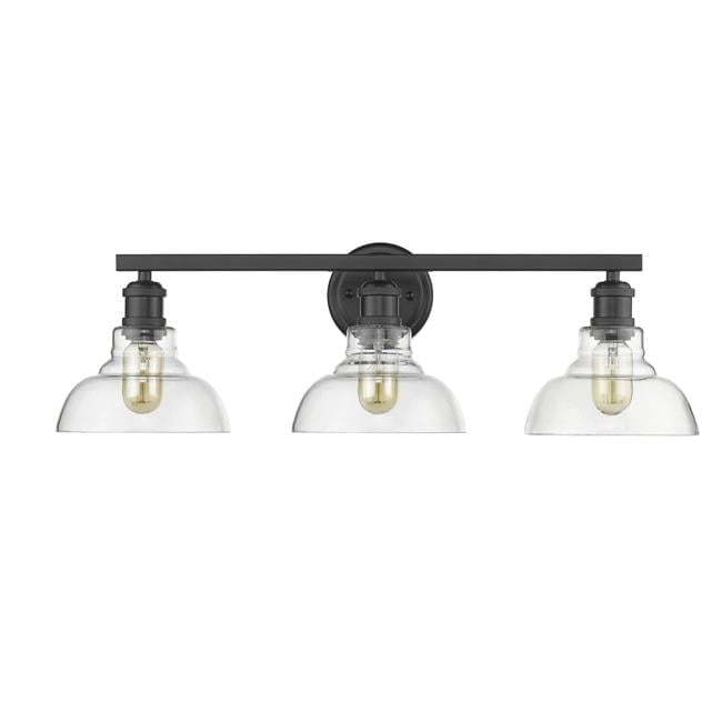 Golden Lighting 28 in. Carver 3 Lights Black Bath Fixture Wall Light ...