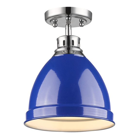 Golden Lighting Duncan Flush Mount in Chrome with a Blue Shade ...