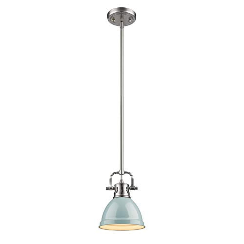 Golden Lighting 3604-M1L PW-SF Duncan Mini Pendant, Pewter with Seafoam ...
