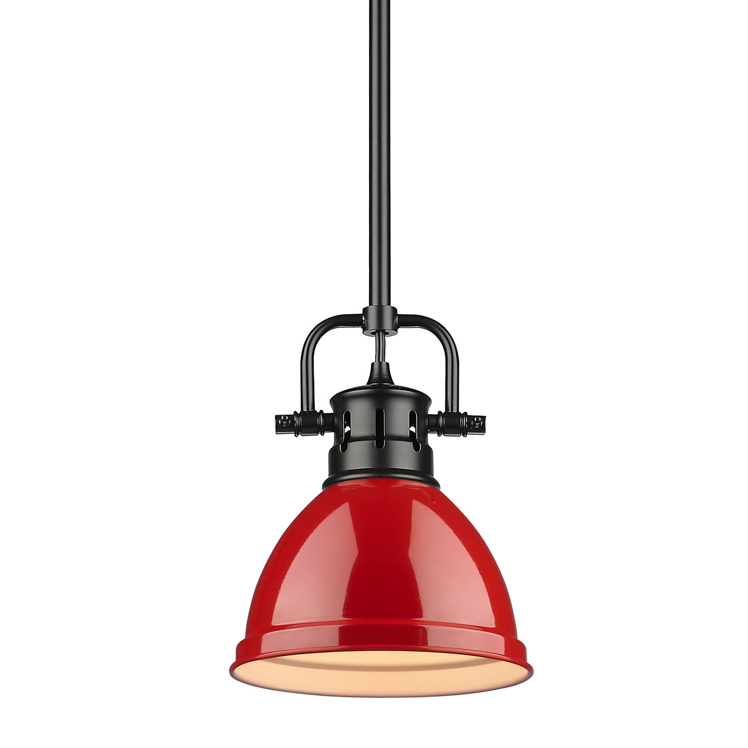 Golden Lighting Duncan Mini Pendant with Rod in Black with a Red Shade ...