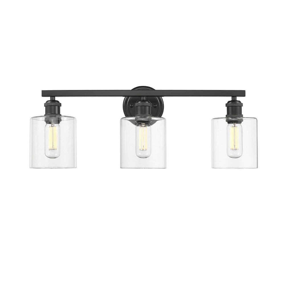 Golden Lighting Fisher 3-Light Bath Vanity in Matte Black/Clear Glass ...