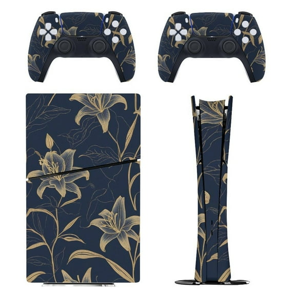 Golden Lily Night Console Skin Bundle for PS5 Pro Slim Disc & Digital ...