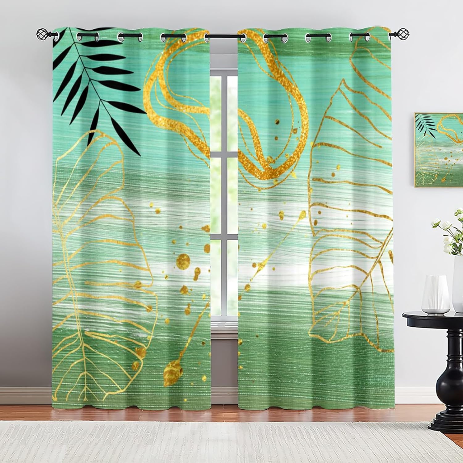 Golden Line Leaves Blackout Window Treatments , Abstract Graffiti Art ...