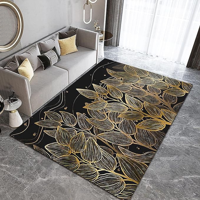 Golden Line Plant Area Rugs, Golden Plant Ear Soft Washable Carpet ...