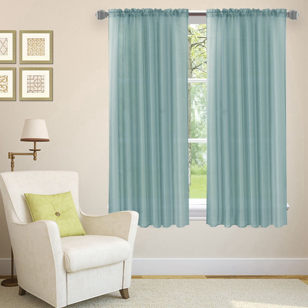 Golden Linens Teal Blue Sheer Window Treatment Curtains, 55” x 63” (2 ...