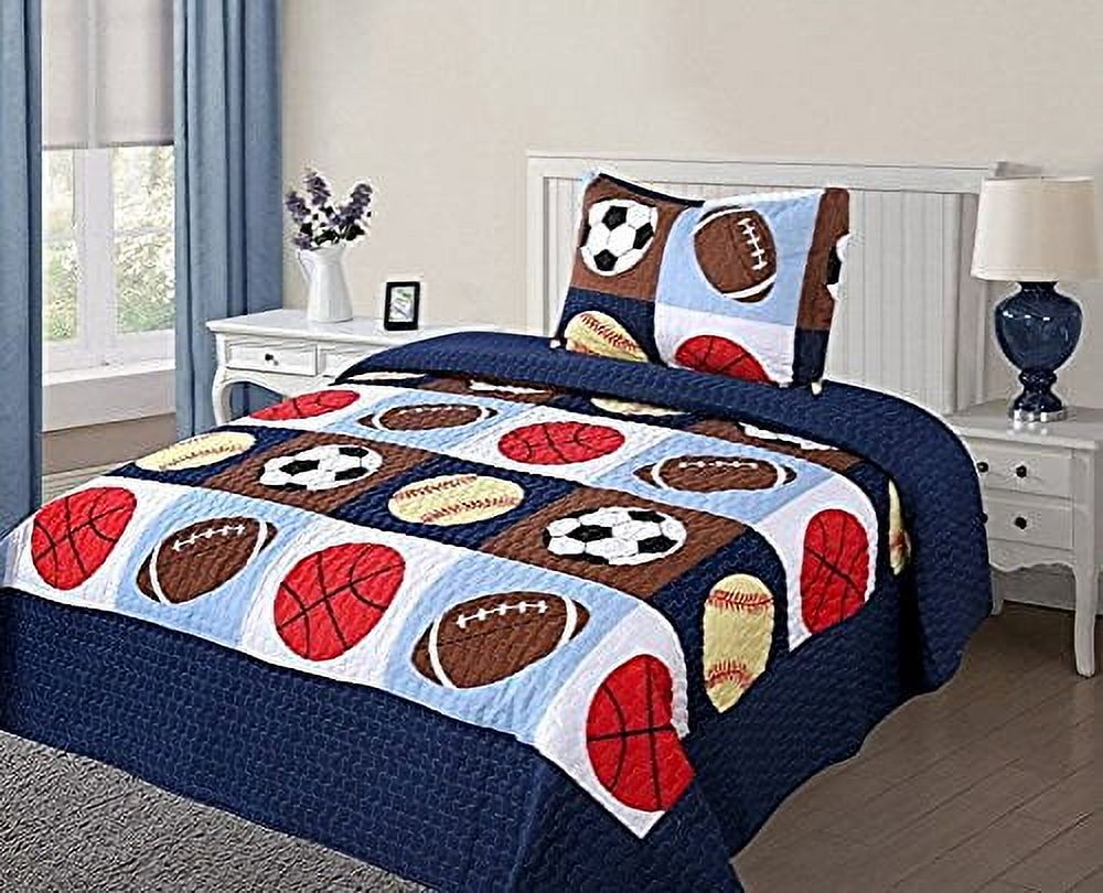 Golden Linens Twin Size 2 Pieces Quilt Bedspread Set Kids Sports ...