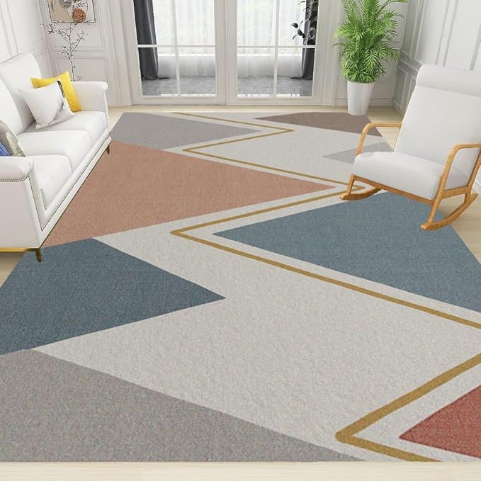 Golden Lines Pattern Area Rug For Bedroom, Modern Geometric Design ...