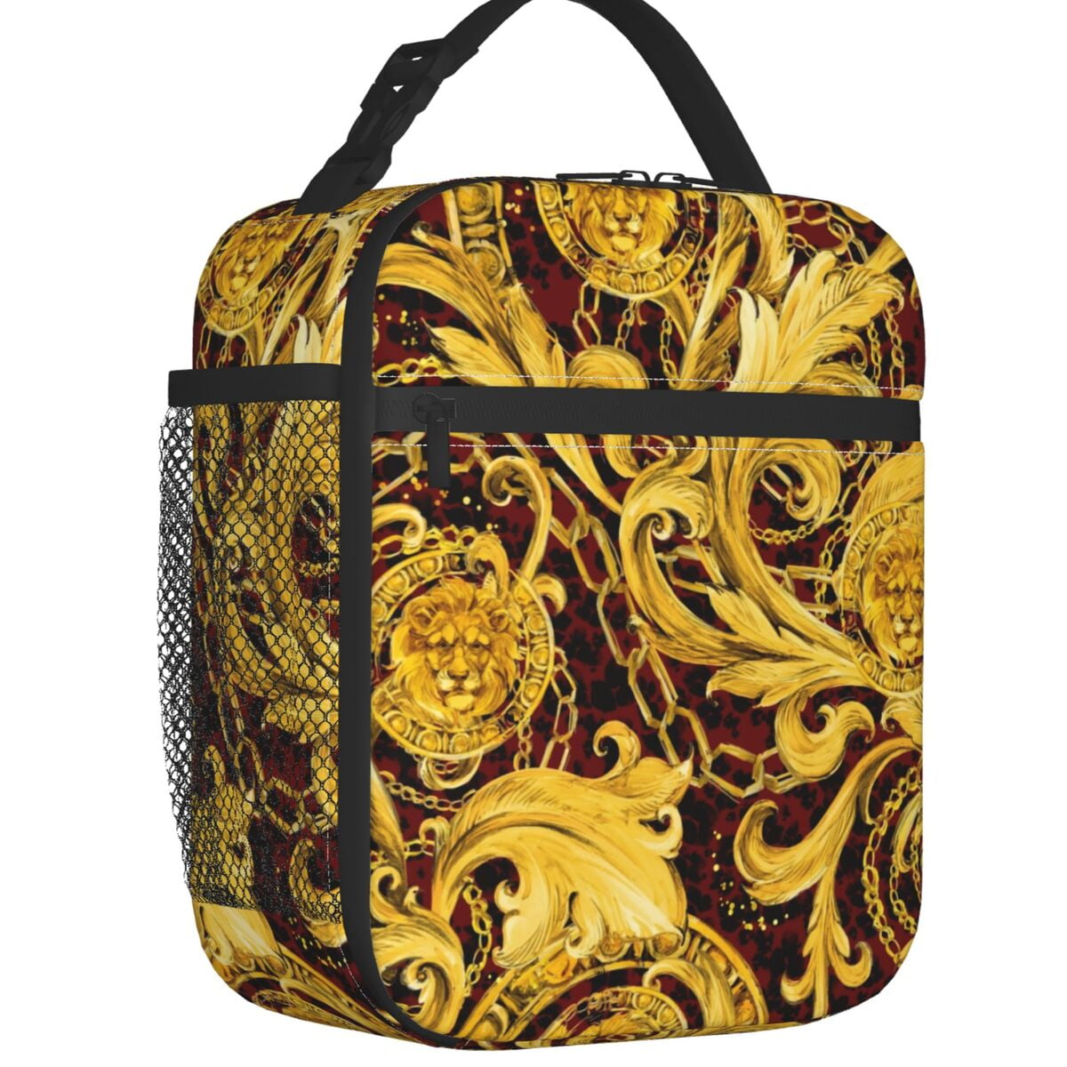 Golden Lion Baroque Print Insulated Lunch Bag Women Portable European ...