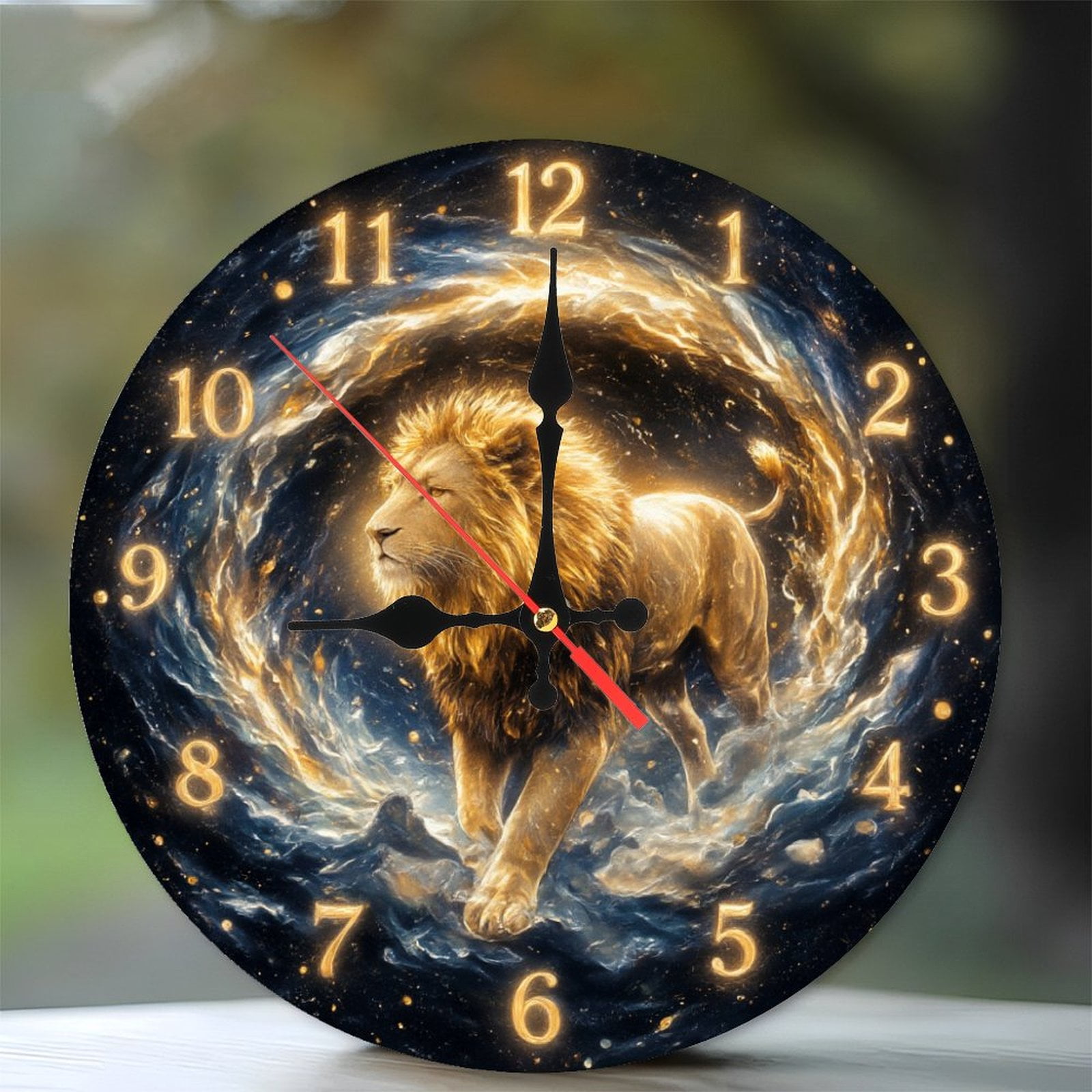 Golden Lion Celestial Clock Wall Art Decor 10-Inch Silent Wooden Wall ...