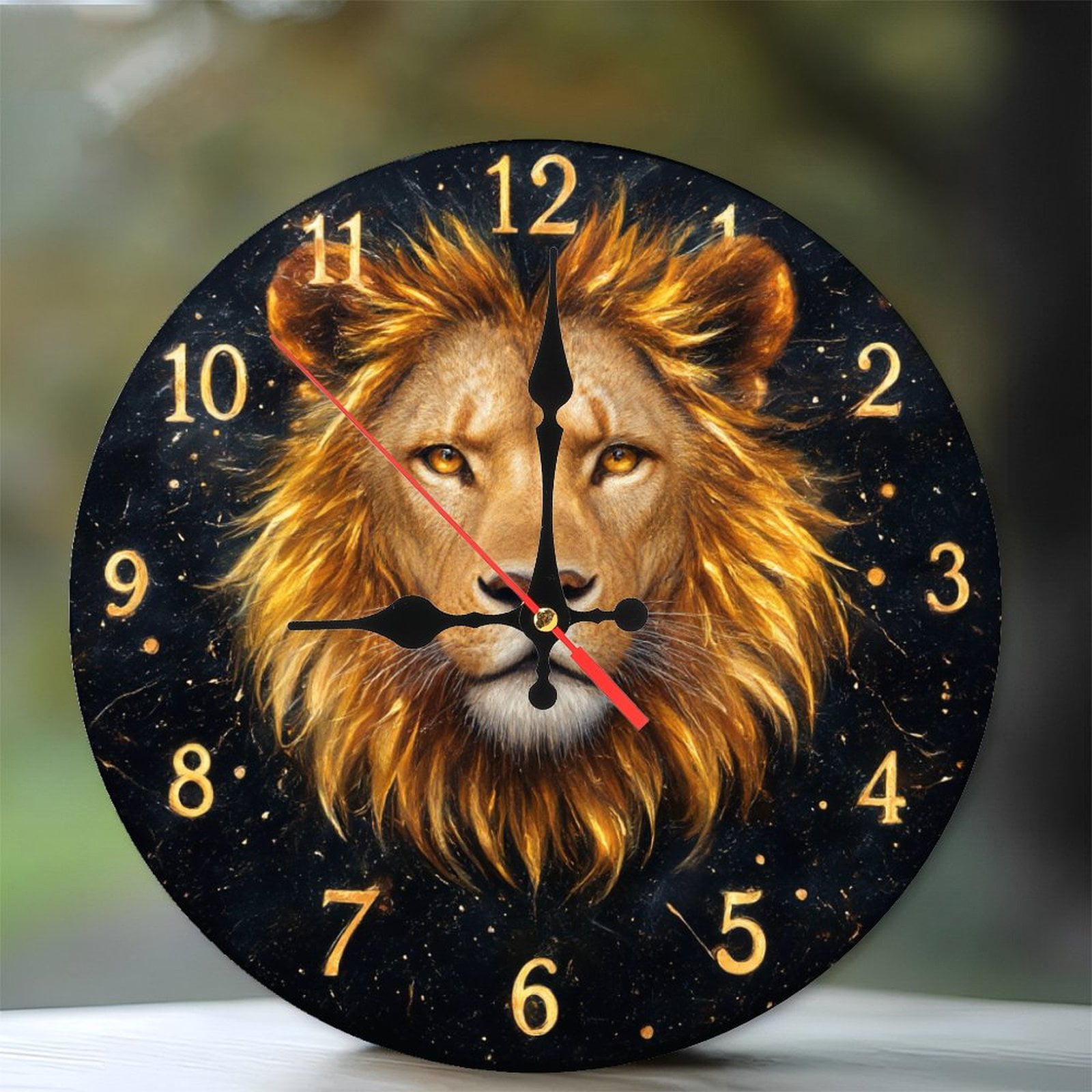 Golden Lion Head Wall Clock Unique Art Decor 10-Inch Silent Wooden Wall ...